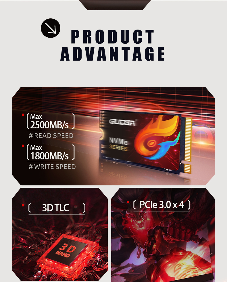 GUDGA M.2 PCIE NVMe SSD 256GB PCIe 3.0 M.2 NVMe 2242/2280 For Laptop ...