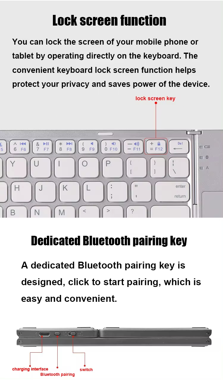 Wireless Folding Keyboard Bluetooth Keyboard With Touchpad For Windows ...