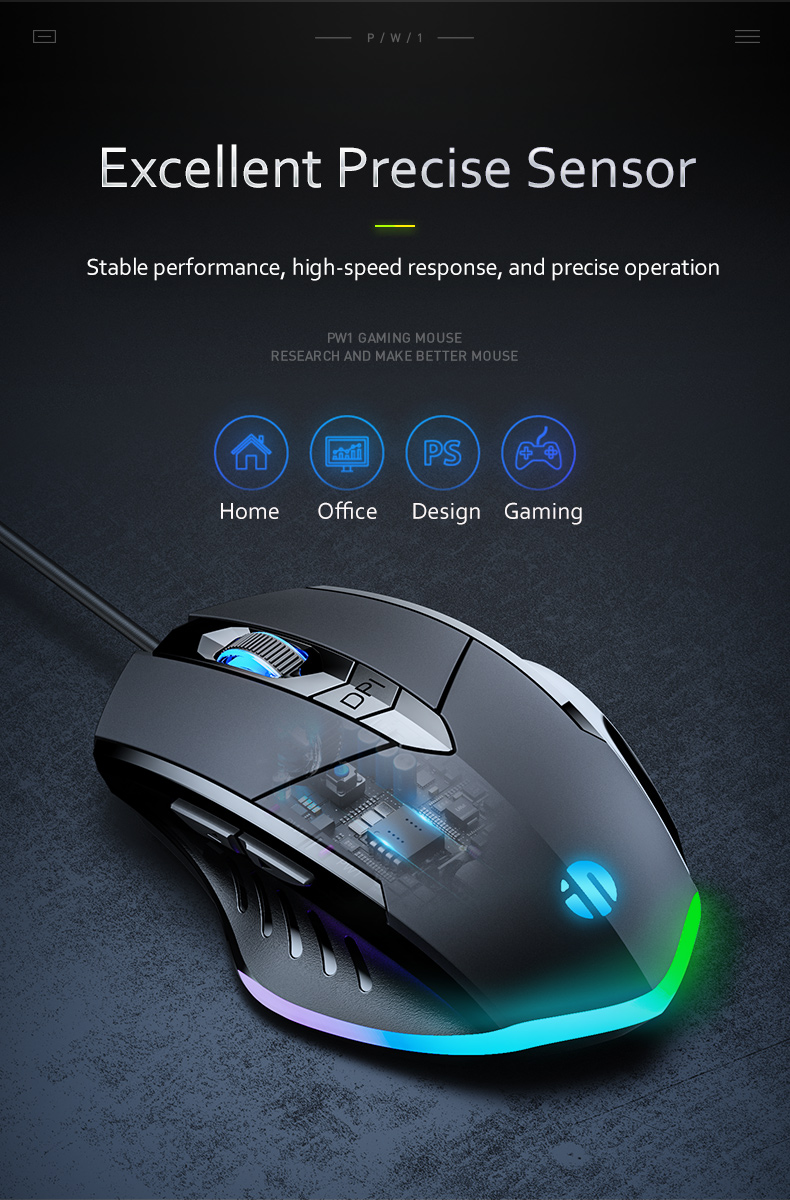 Inphic W1 Gaming Mouse Wired 200-8800DPI Optical Mice 6 Programmable ...