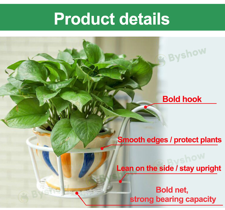 【Byshow】Balcony Wrought Iron Flower Pot Rack Wall Hanging Planter Box ...