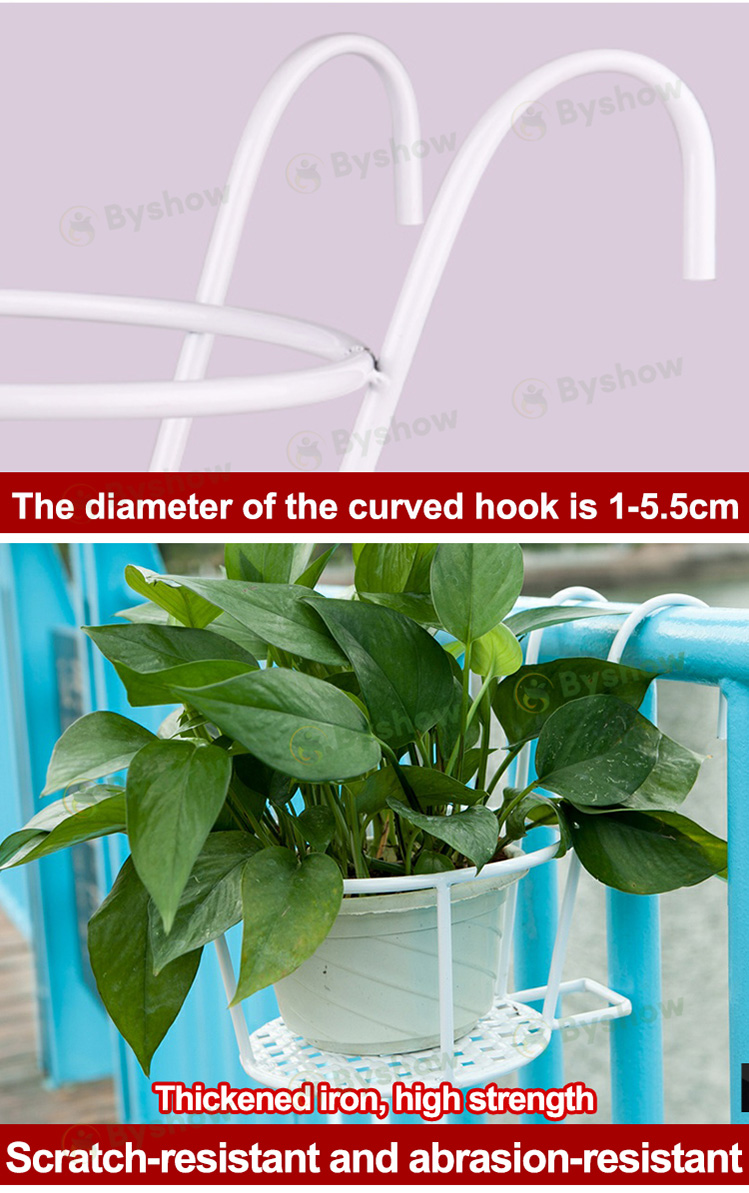 【Byshow】Balcony Wrought Iron Flower Pot Rack Wall Hanging Planter Box ...