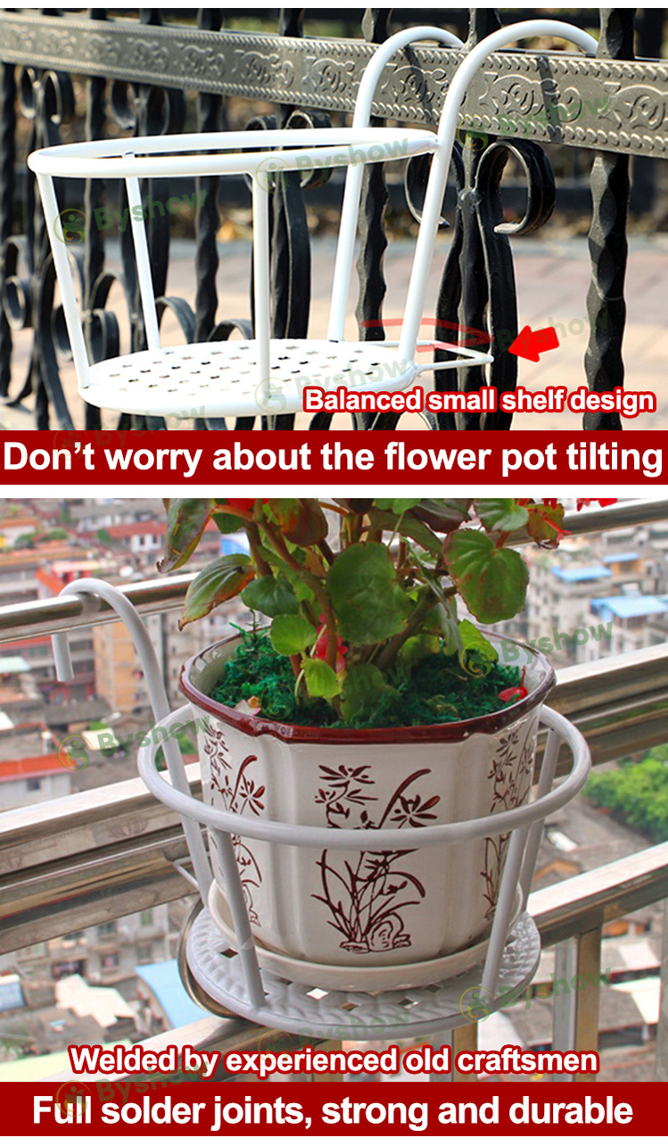【Byshow】Balcony Wrought Iron Flower Pot Rack Wall Hanging Planter Box ...
