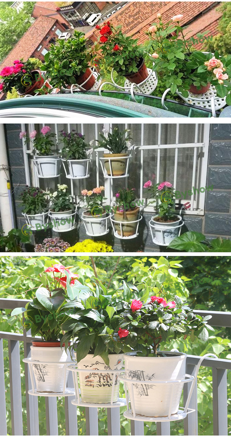 【Byshow】Balcony Wrought Iron Flower Pot Rack Wall Hanging Planter Box ...
