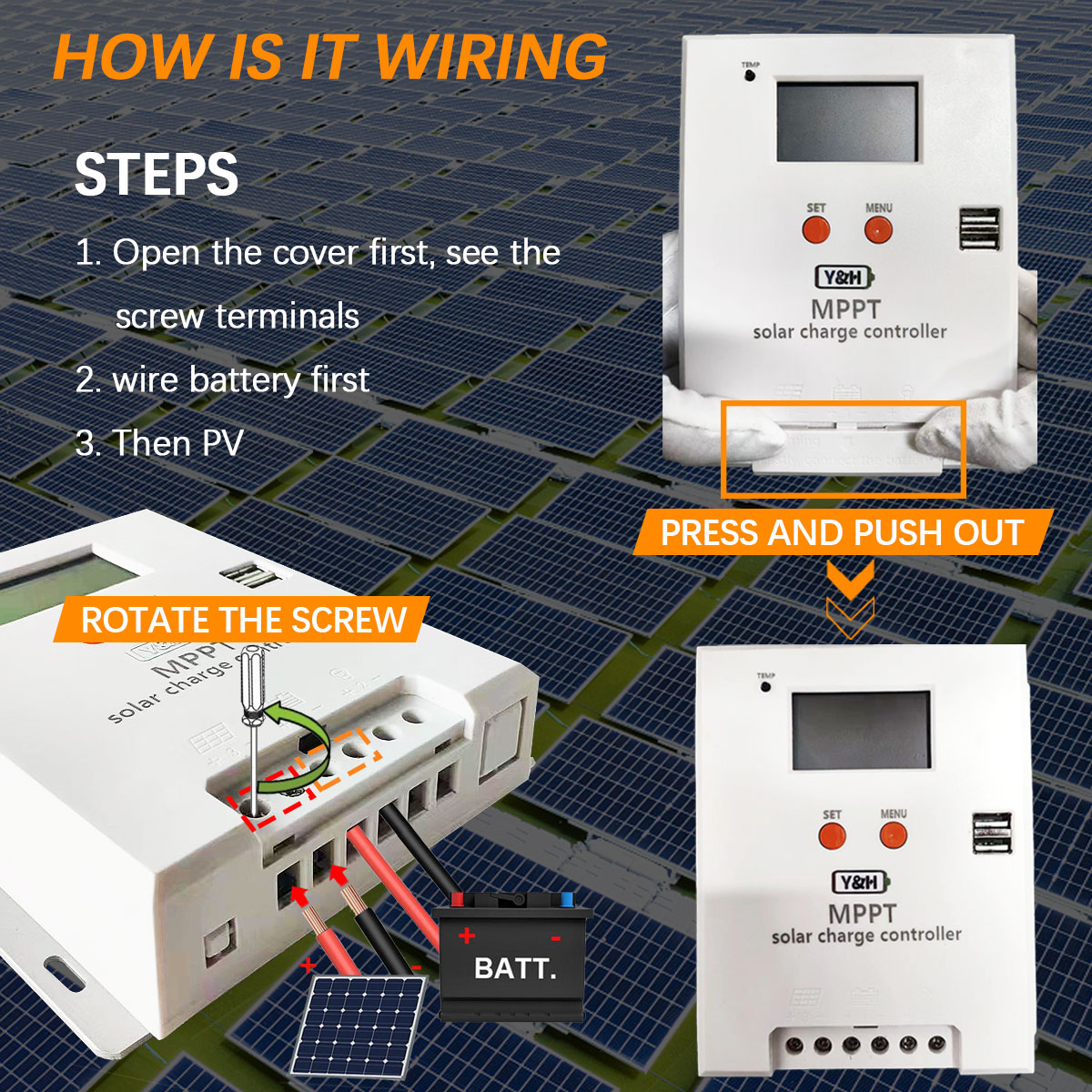 Y&H 20A MPPT Solar Charger Controller 12V/24V Battery Temperature ...