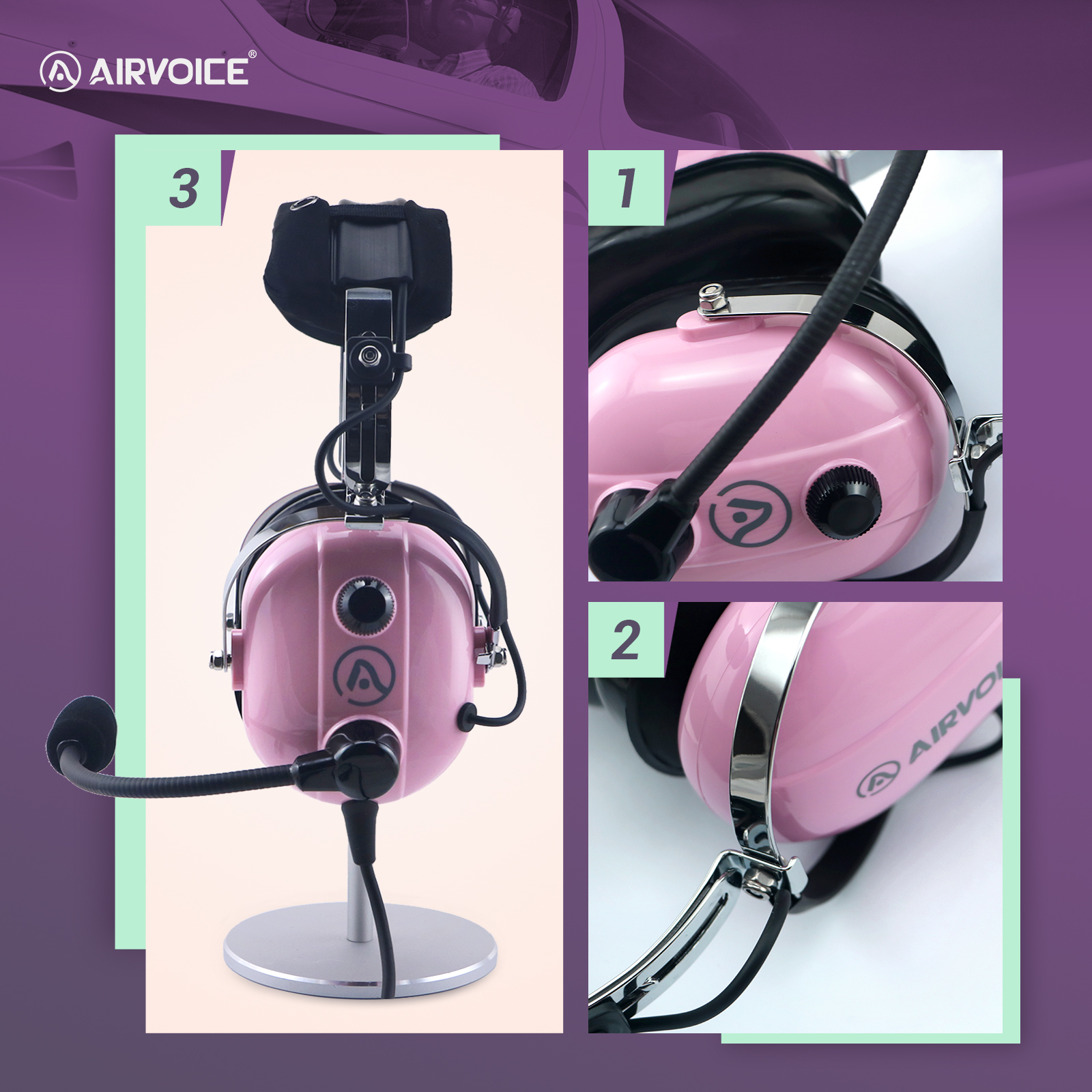 Pink Aviation Headset for Pilots with Mono Sound and Passive Noise ...