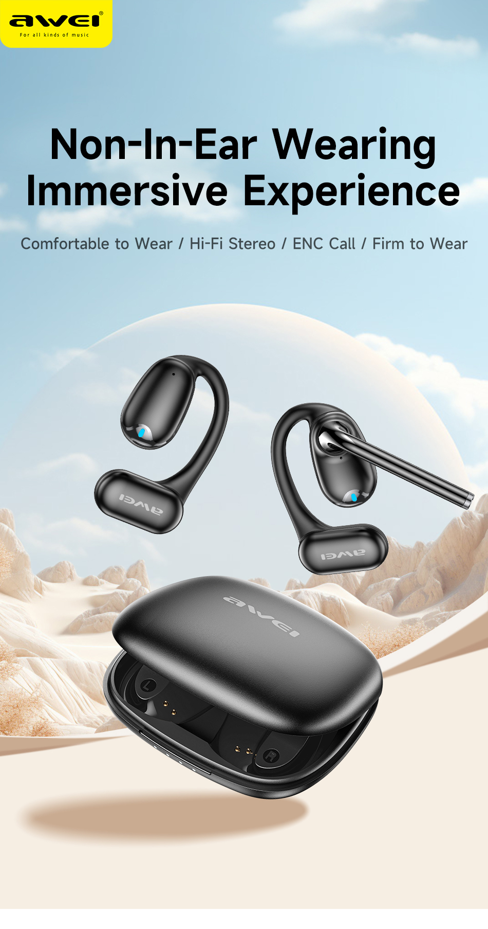 Awei TZ9 Open Ear Earphone ENC Call Noise Cancelling Wireless Earbud ...
