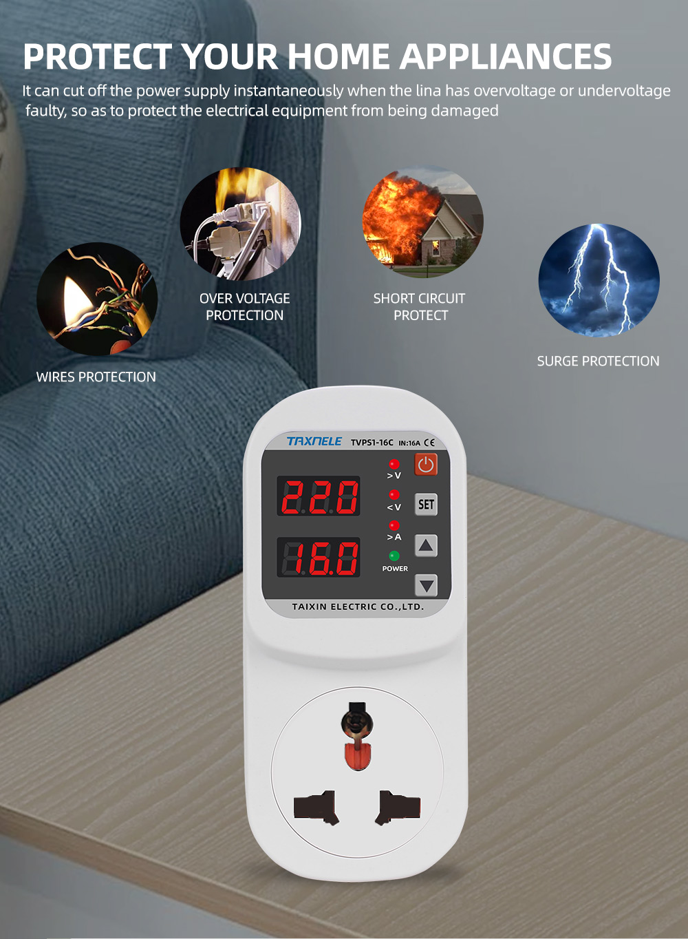 TAXNELE Over Voltage Current Voltage Protector Socket AC 220V 110V ...