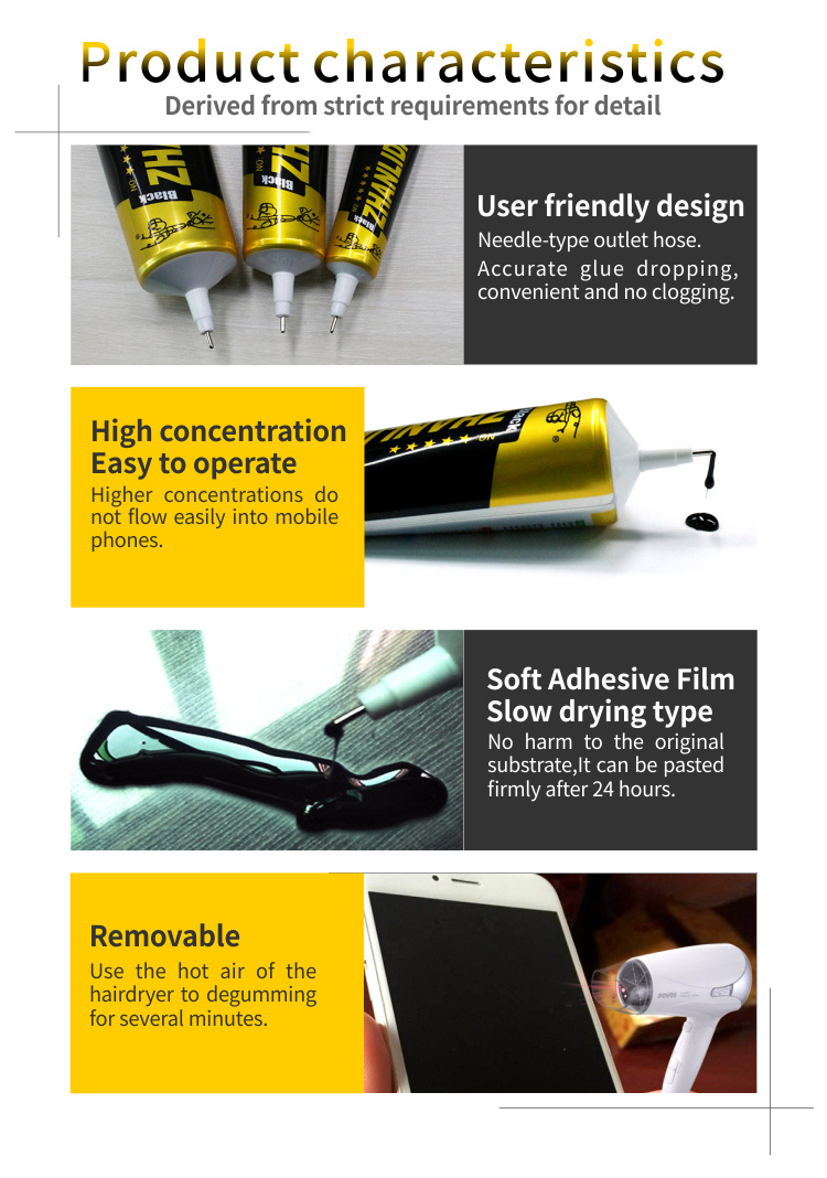 Black Super Glue for Mobile Phone, Laptop, and Tablet Repair in 50/80ML ...