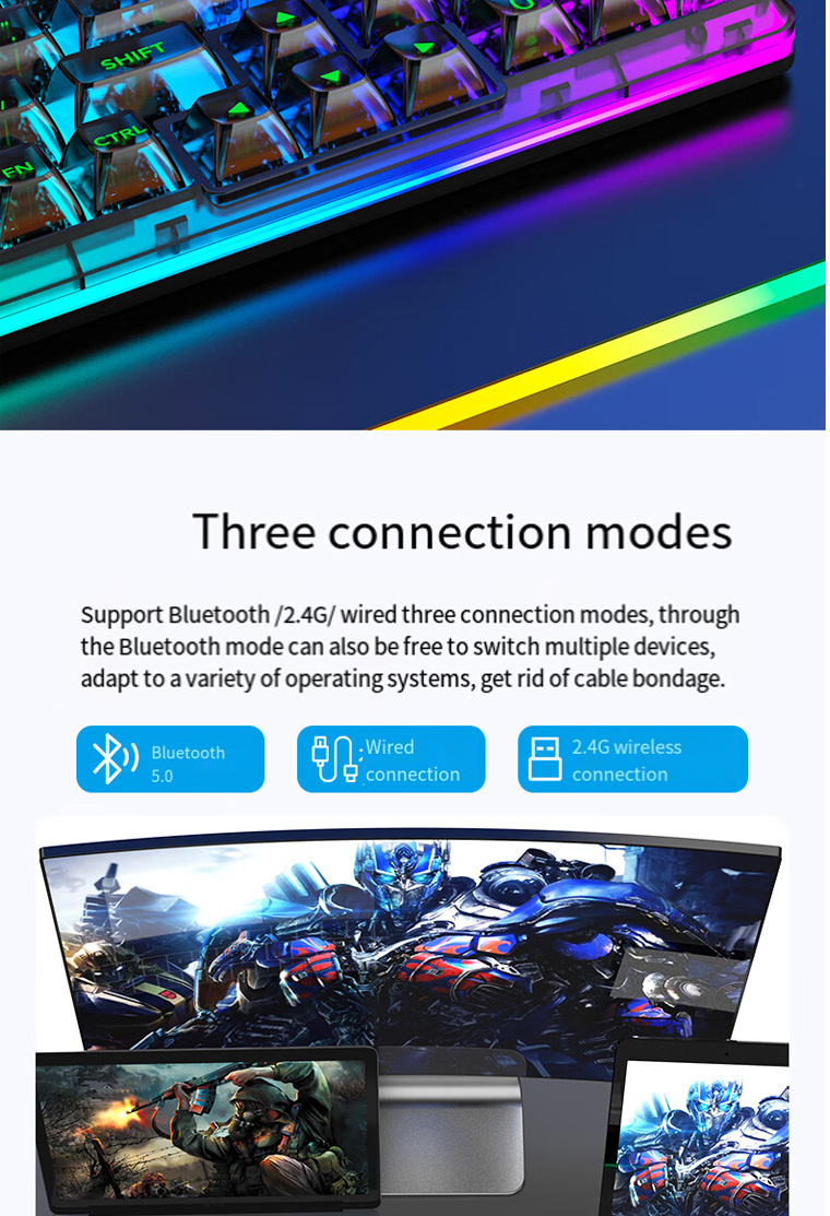 Fuhlen K9 Mechanical keyboard side engraved three mode wireless ...