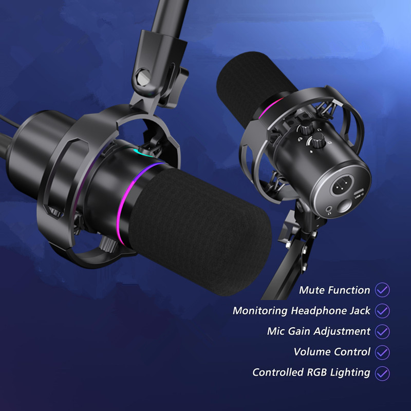 WM8 XLR/USB Dynamic Microphone Kit RGB Podcast Mic with Mute Boom Arm ...