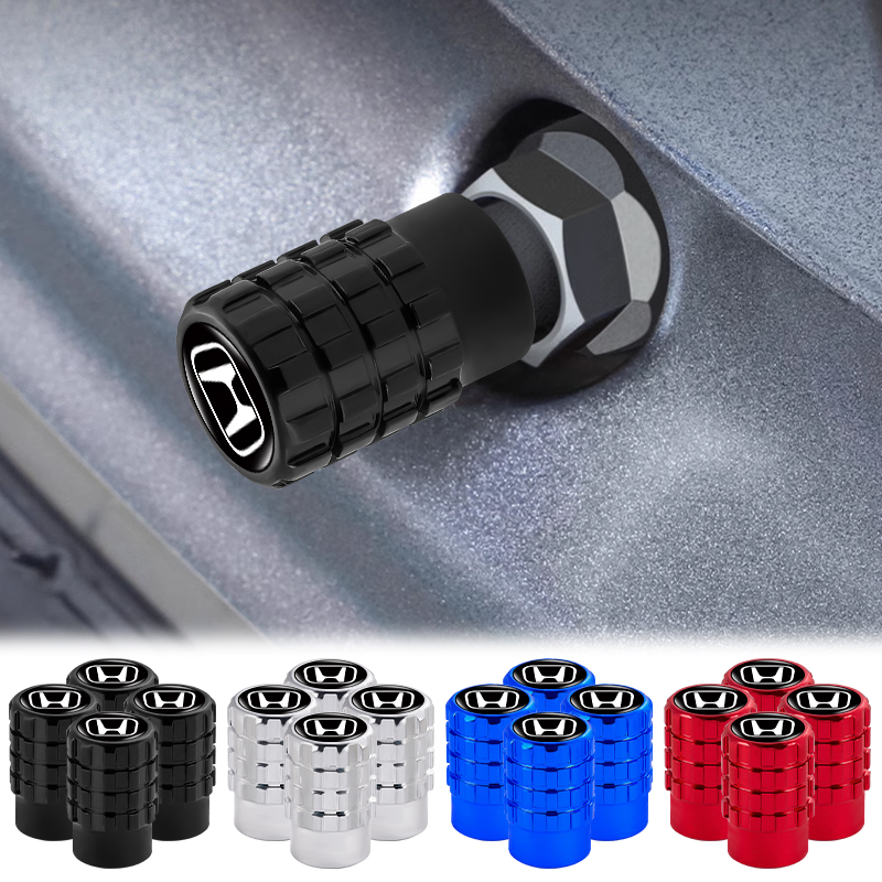 4pcs Stylish Grid Design Car Tire Anti-dust Cap Car Logo Wheel Tyre Cap ...