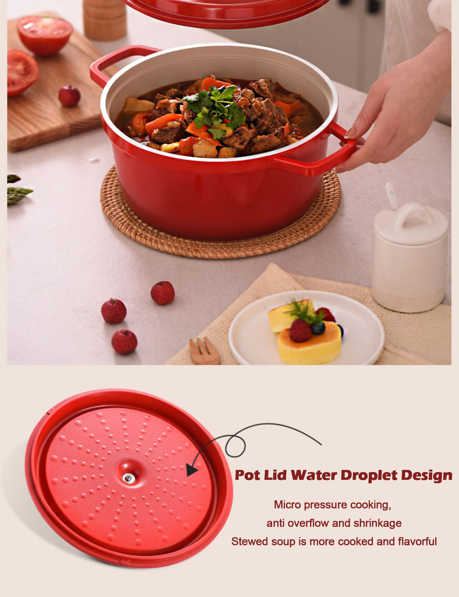 S&S Red Ceramic Pot 20cm / 24cm Oven Suitable Large Capacity Stock Pot ...