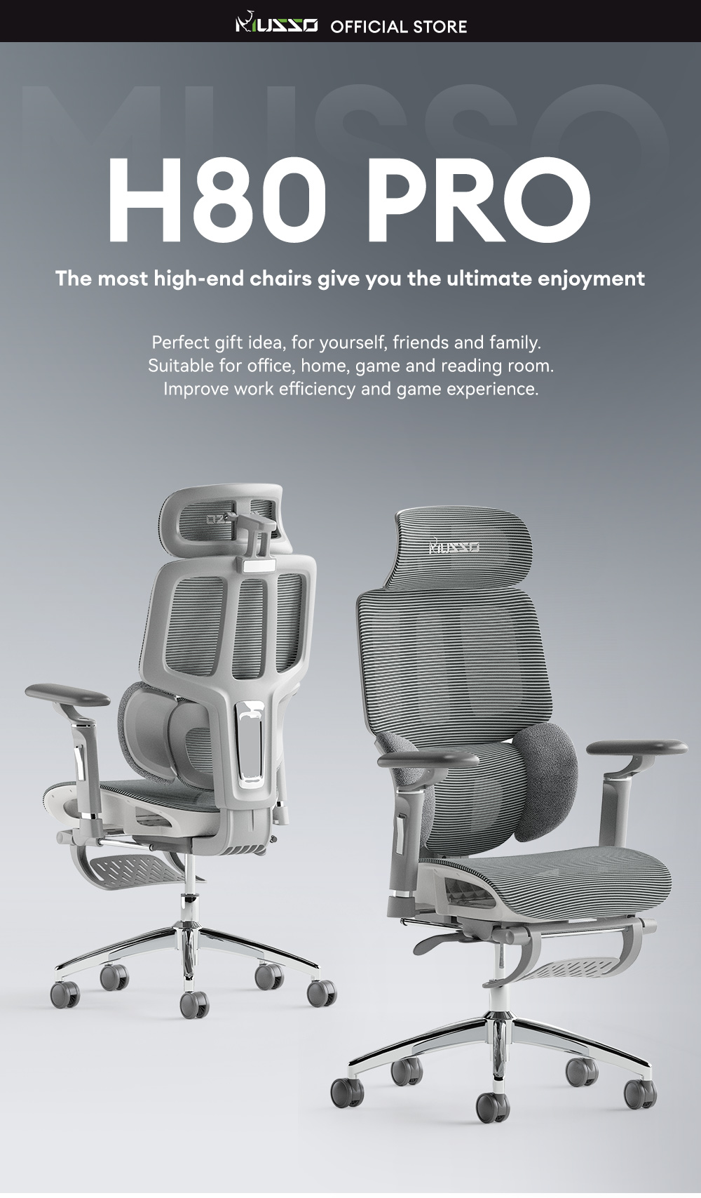 MUSSO H80 PRO Ergonomic Chair 6D Armrest and Adjustable Headrest Game ...
