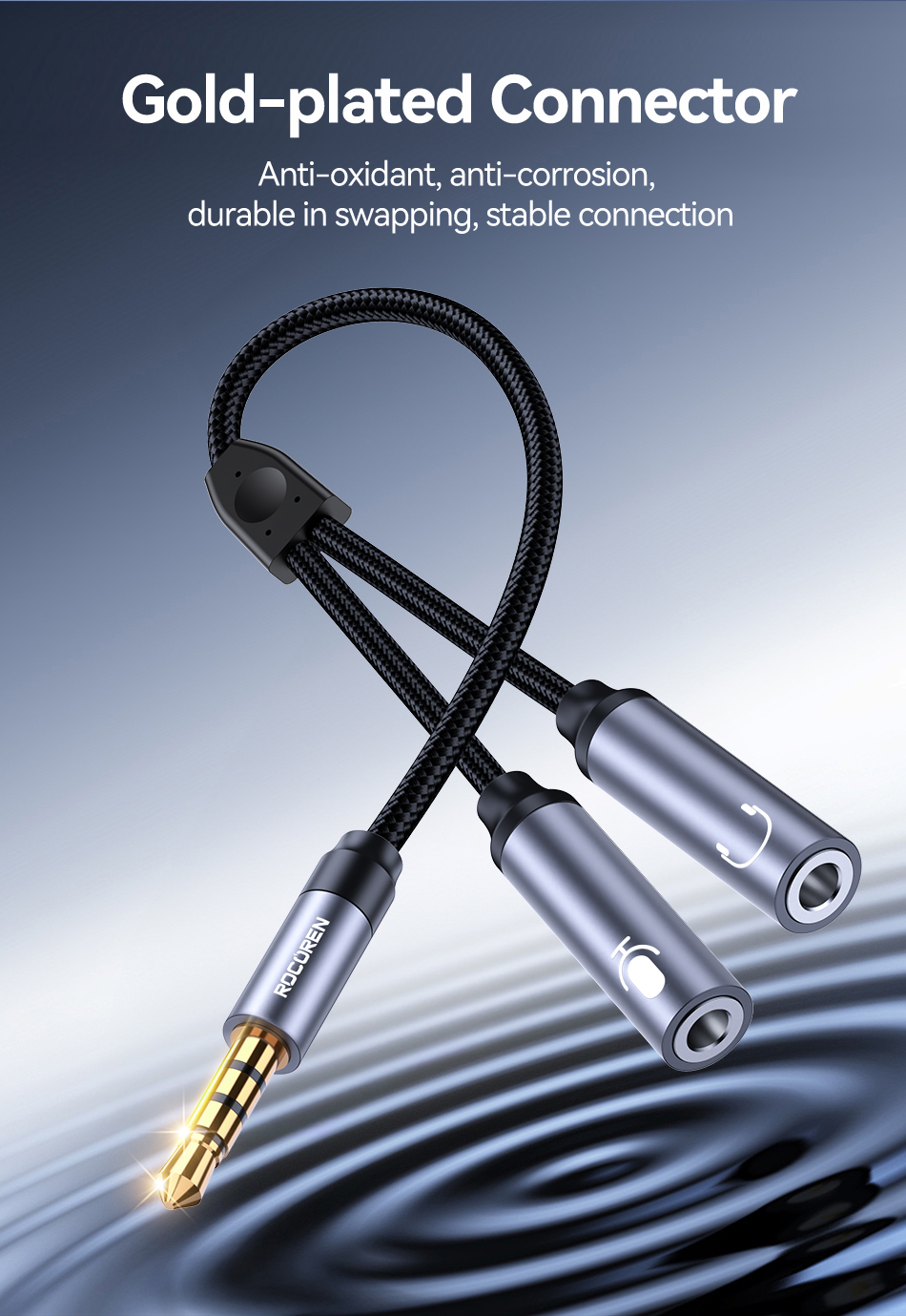 Rcoren HIFI Audio Cable 3.5mm 2 IN 1 Male to 2 Port Female Aux Adapter ...