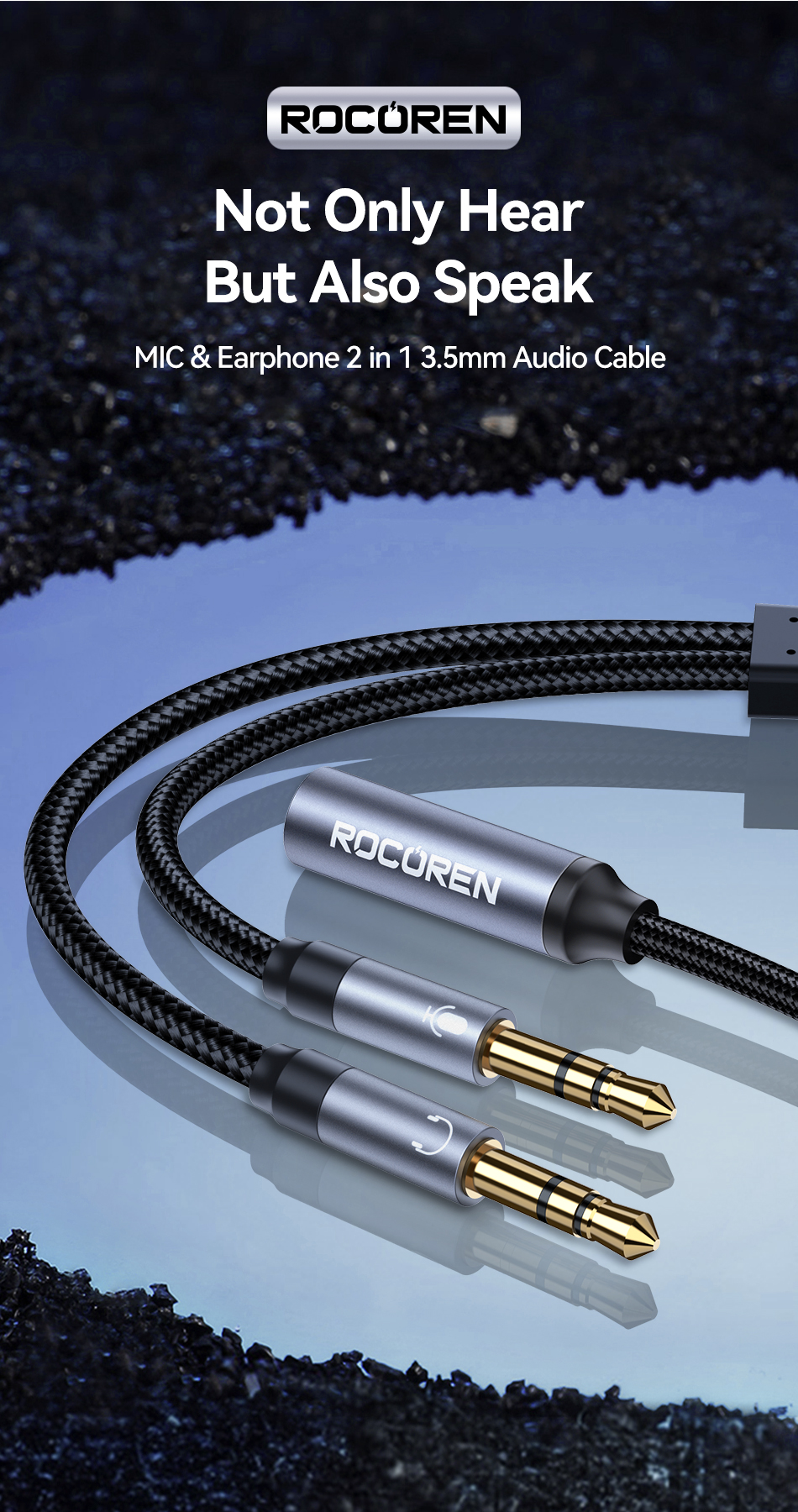 Rcoren HIFI Audio Cable 3.5mm 2 IN 1 Male to 2 Port Female Aux Adapter ...