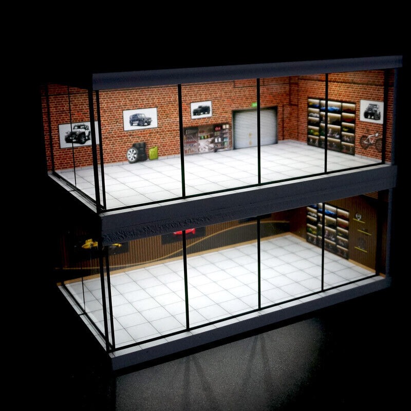 Diorama 1:64 Car Garage Model LED Lighting City Car Showroom Scene ...