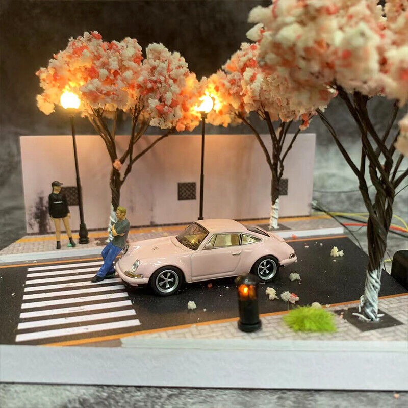 1:64 Diorama Car Garage Model LED Lighting Cherry Blossom Street Scene ...