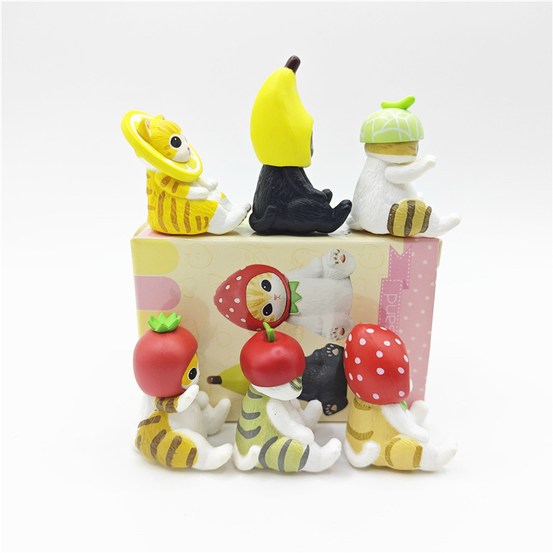 6Pcs/Set 3-4cm Anime Mofusand Shark Cat Fruit Series Apple Strawberry ...