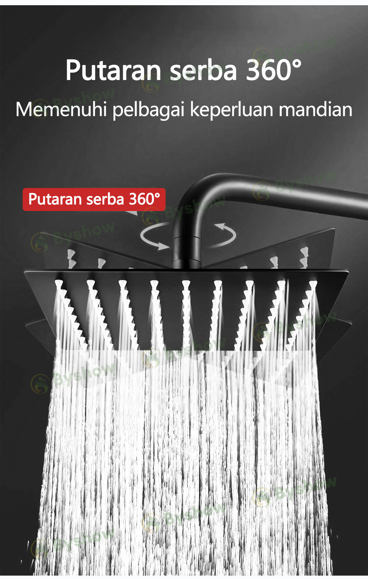 【Byshow】360 degree Stainless Steel Rainfall Shower Head high pressure ...