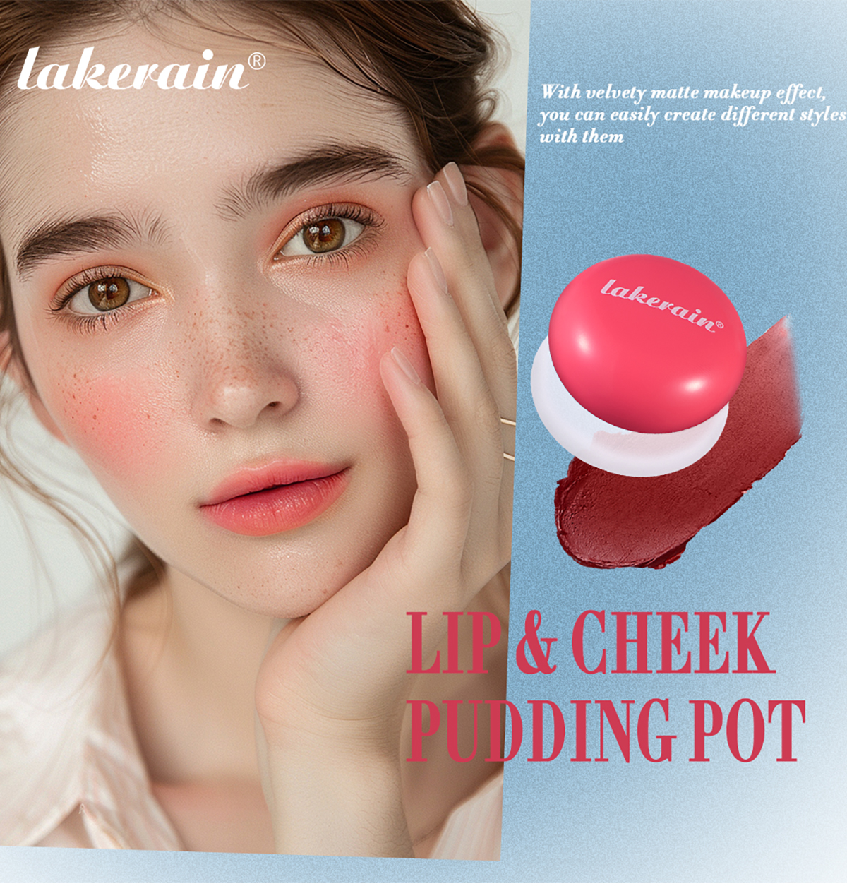 Lakerain Lip&Cheek Blurry Pudding Pot ,Matte Nude Lipstick Cheek Blush ...