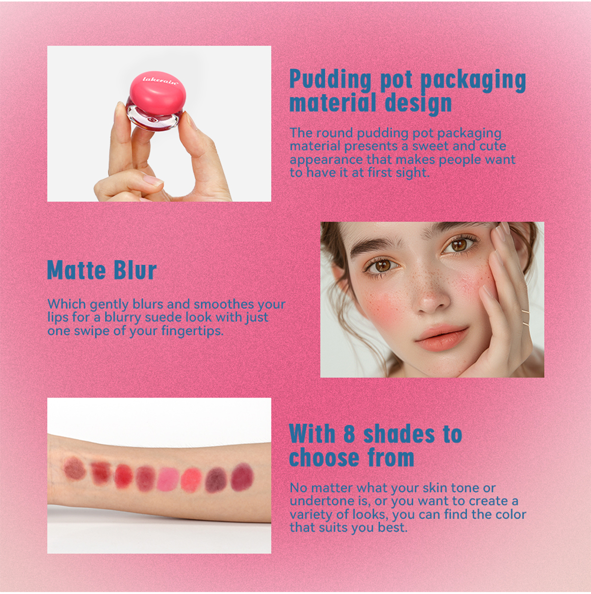 Lakerain Lip&Cheek Blurry Pudding Pot ,Matte Nude Lipstick Cheek Blush ...