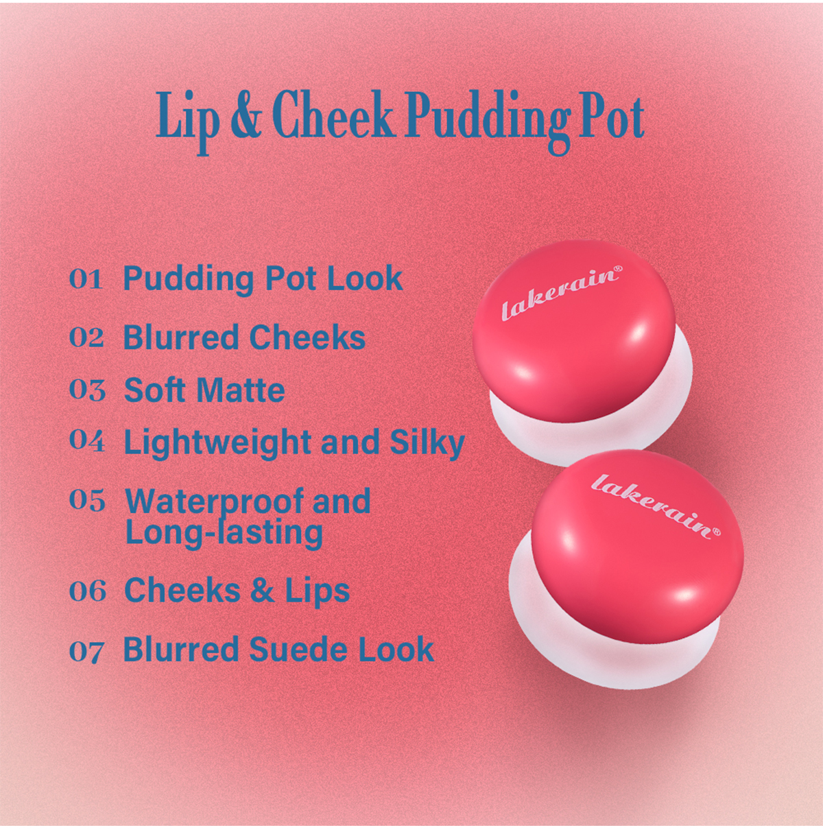 Lakerain Lip&Cheek Blurry Pudding Pot ,Matte Nude Lipstick Cheek Blush ...