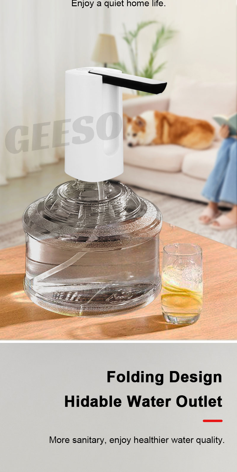 GEESO Automatic Water Dispenser Pump Foldable Hidden Water Outlet USB ...