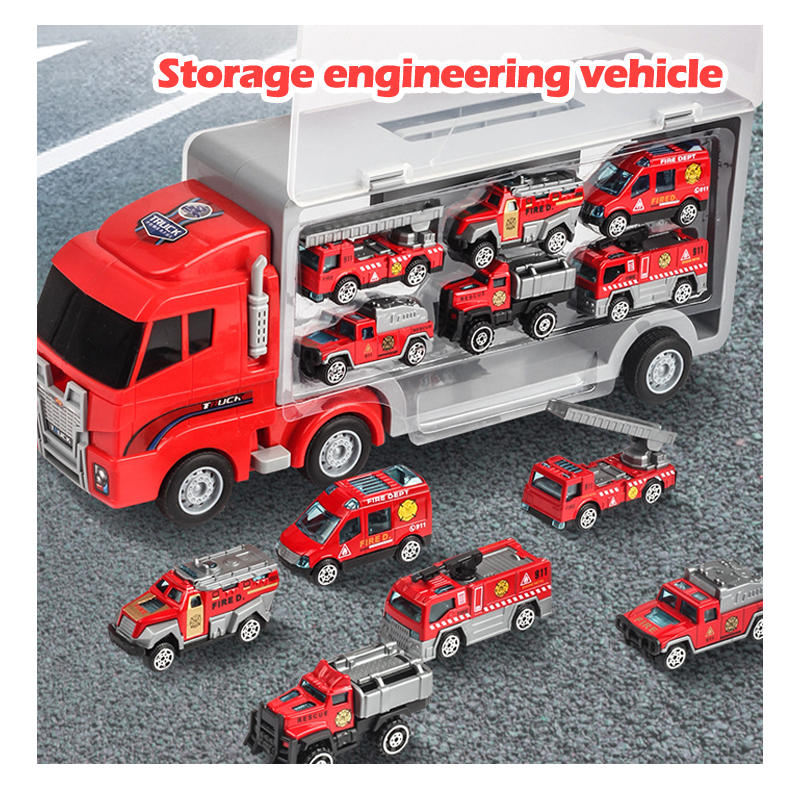 【7 Pcs Assembly】Truck Toys Portable Storage Box Alloy Car Model Set Boy ...