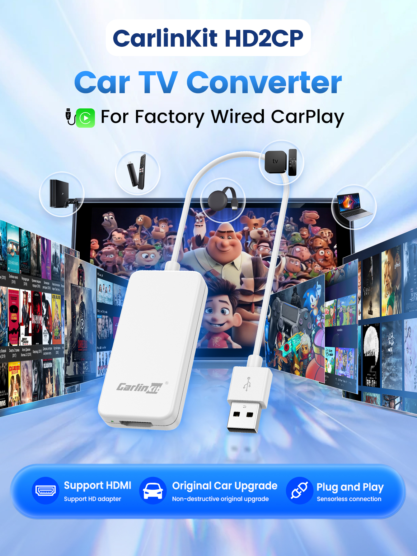 New CarlinKit CarPlay to HDMI Devices Adapter Convert 4K HD Video ...
