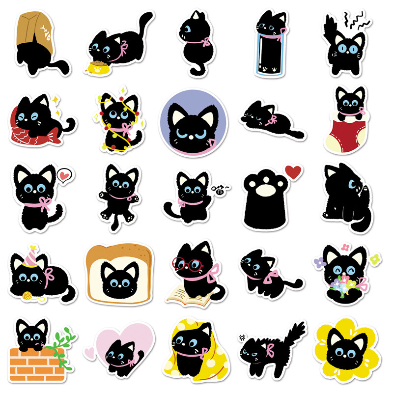 50PCS Funny Black Cat Stickers Decorative Phone Laptop Scrapbook ...