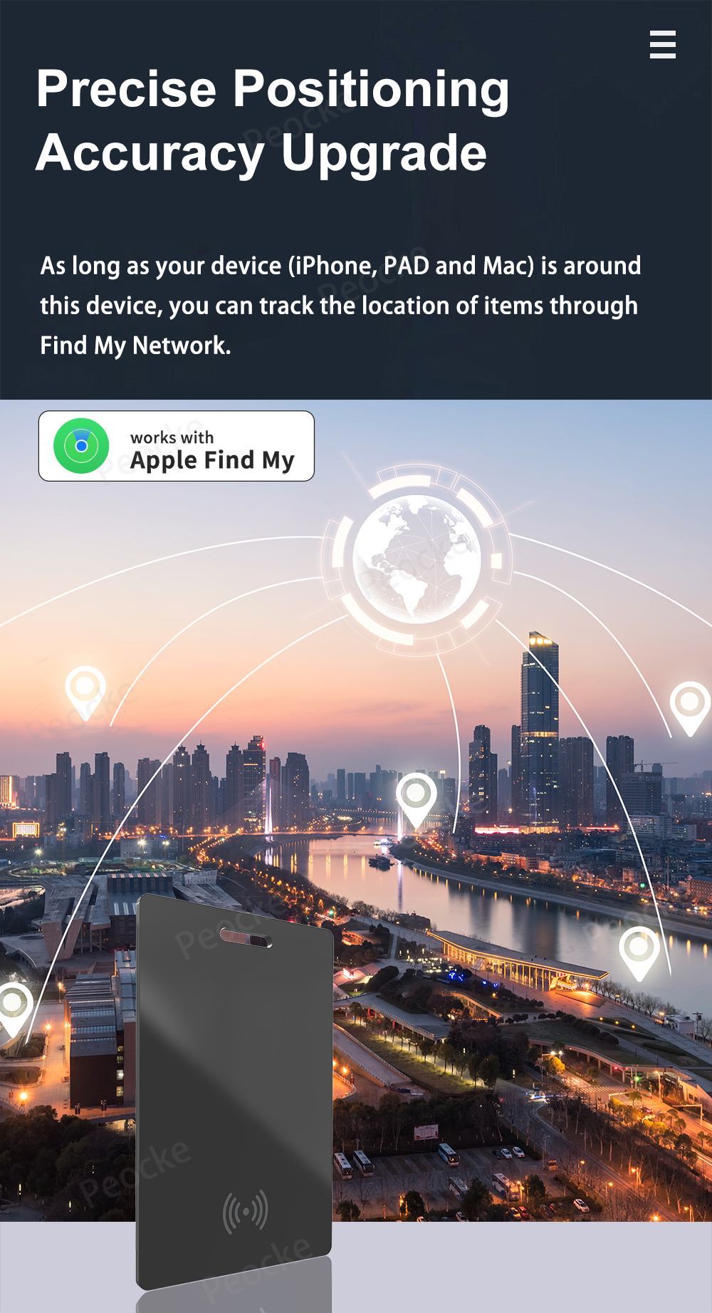 GPS Wallet Tracking Card,locator Smart Tag for iPhone ios Device Find ...