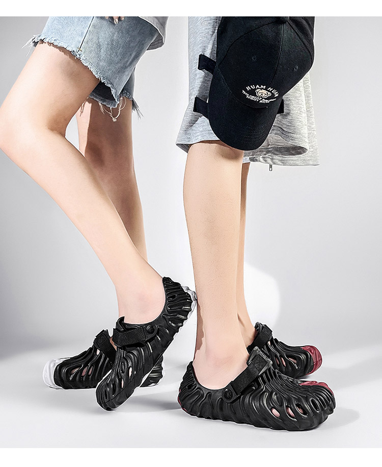 Couple Fingerprint Hole Shoes Men Wading Beach Sandals Slippers Webbing ...