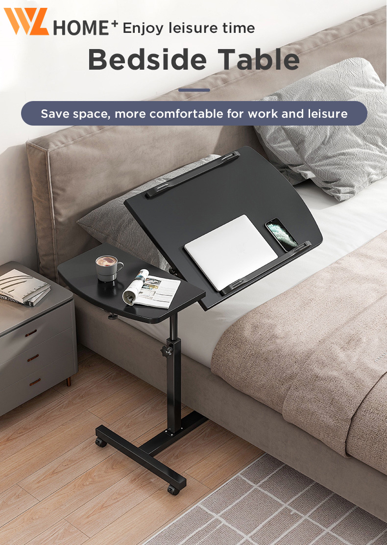 Adjustable Bedside Table Foldable Table With Wheels Movable Side Table ...