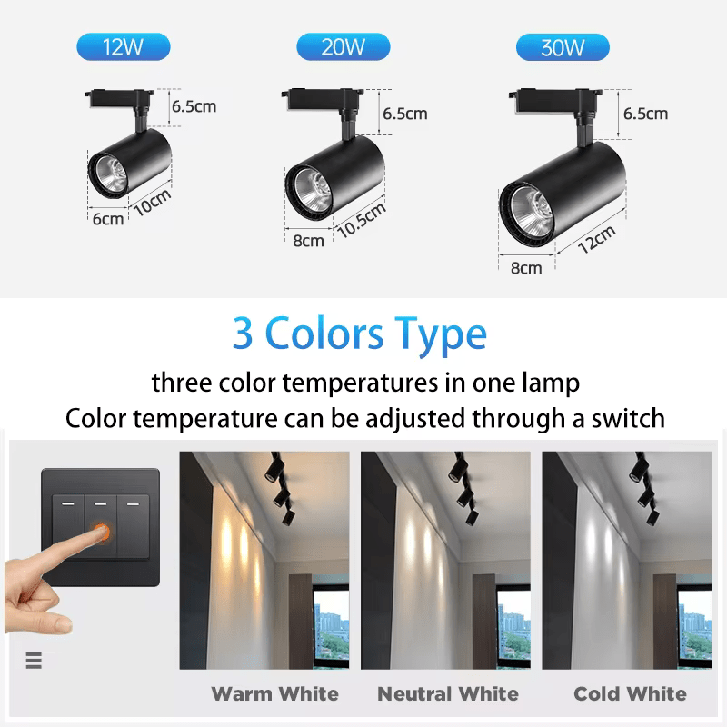 LED Track Light 3 Color Ceiling Track Spotlight 3/4/6pcs Set COB Rail ...