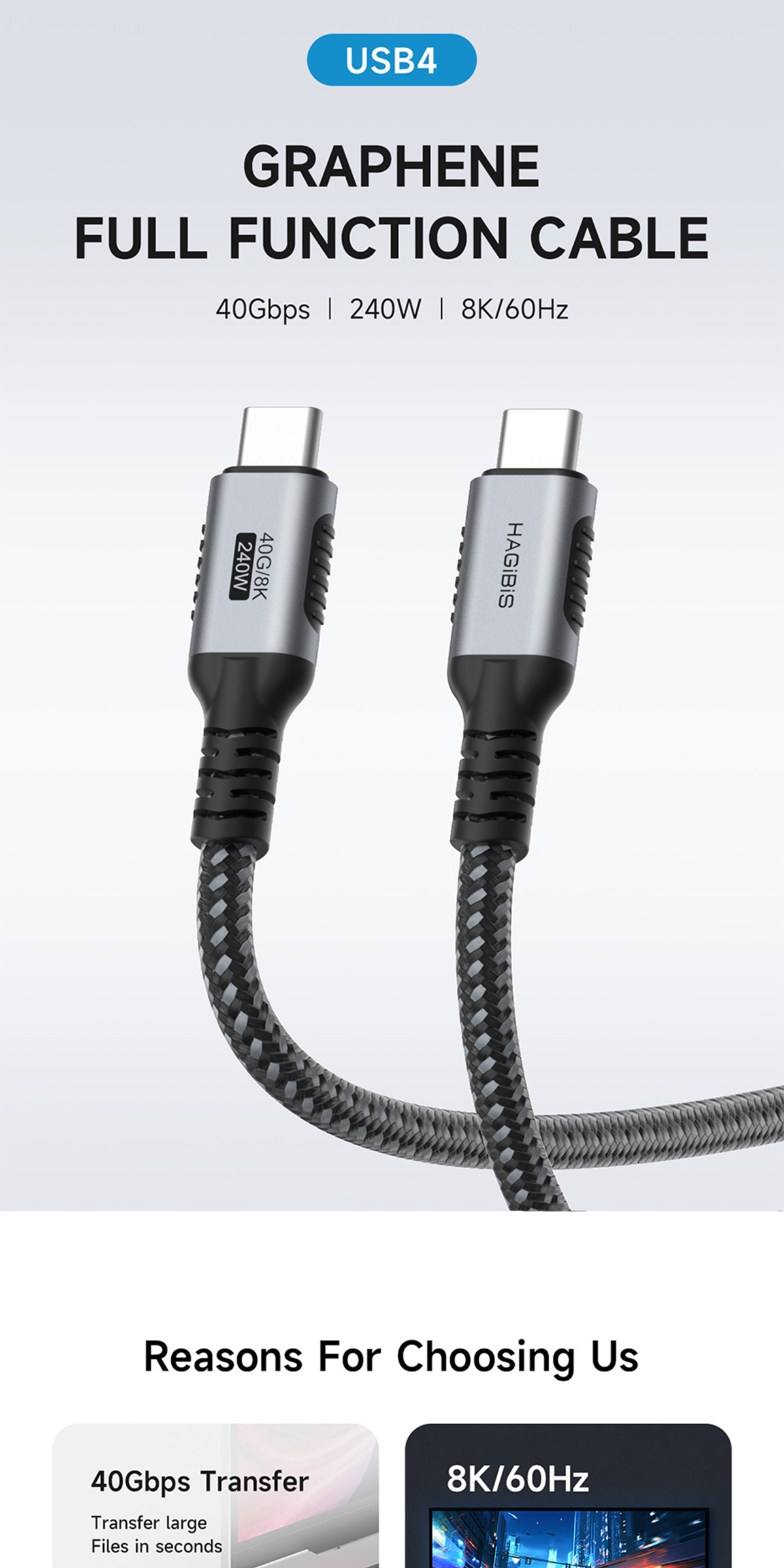 HAGiBiS Fast Charging Graphene Braided USB C To USB C Cable (240W ...