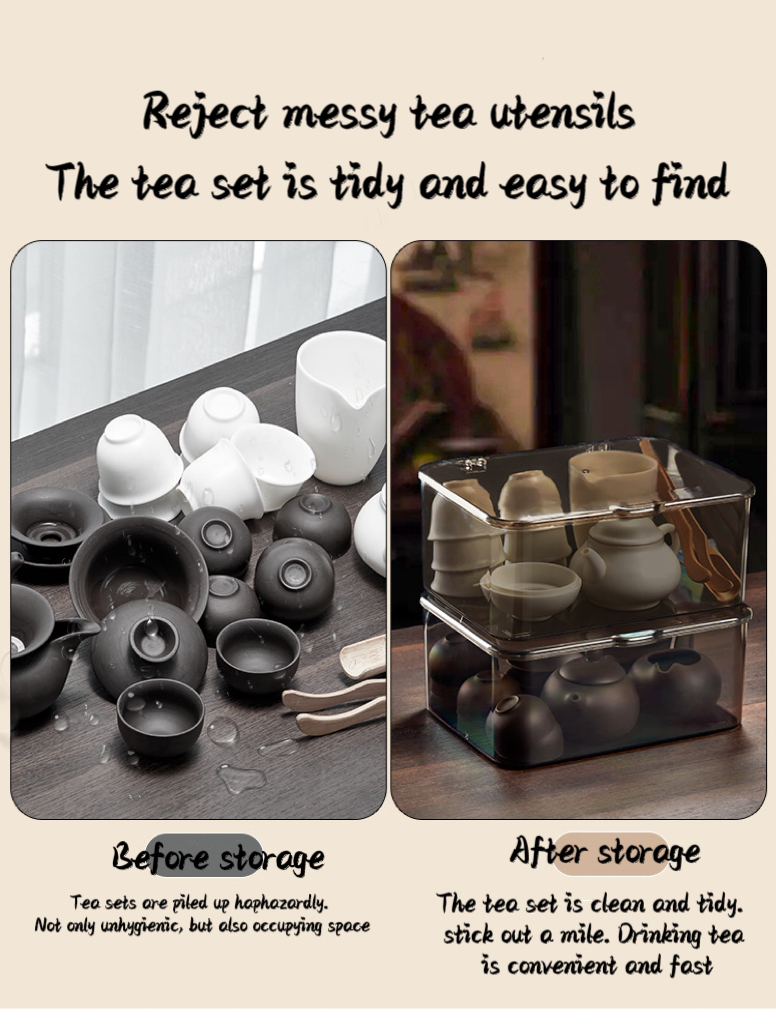 Tea Set Storage Box Stackable Dustproof With Cover Transparent ...