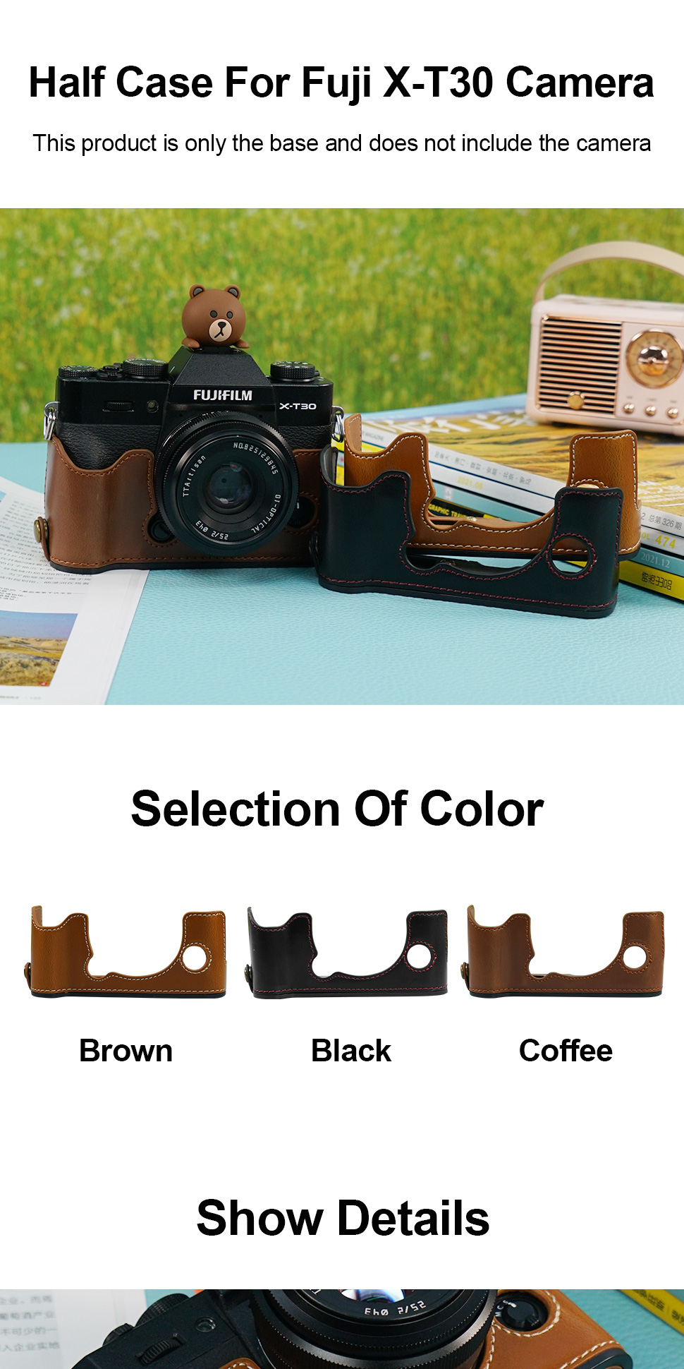 PU Leather Half Case Retro style for Fuji XT30 X-T30 Fujifilm XT10/XT20 XT50 X100V XT200 Camera ...