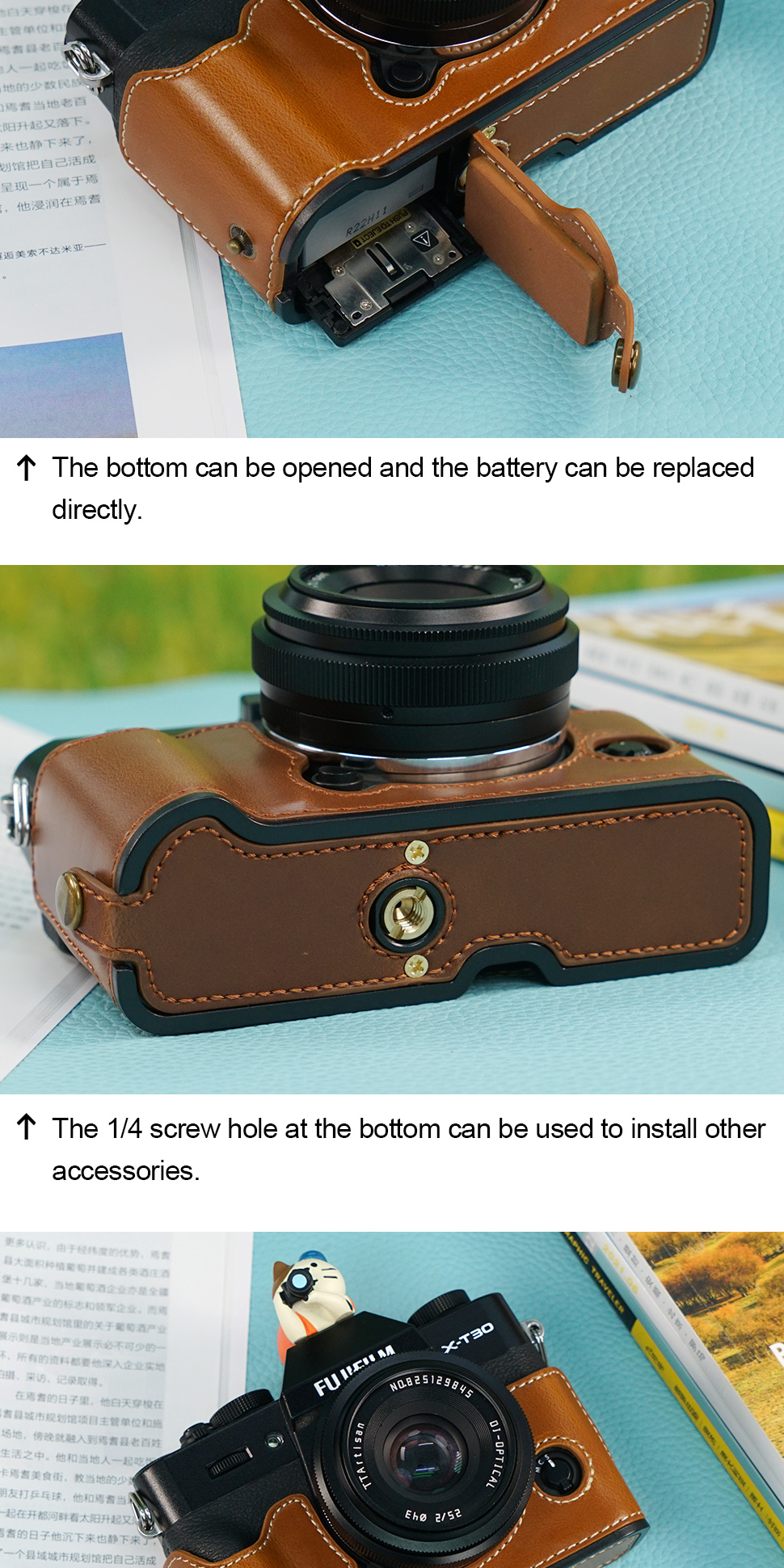 PU Leather Half Case Retro style for Fuji XT30 X-T30 Fujifilm XT10/XT20 XT50 X100V XT200 Camera ...