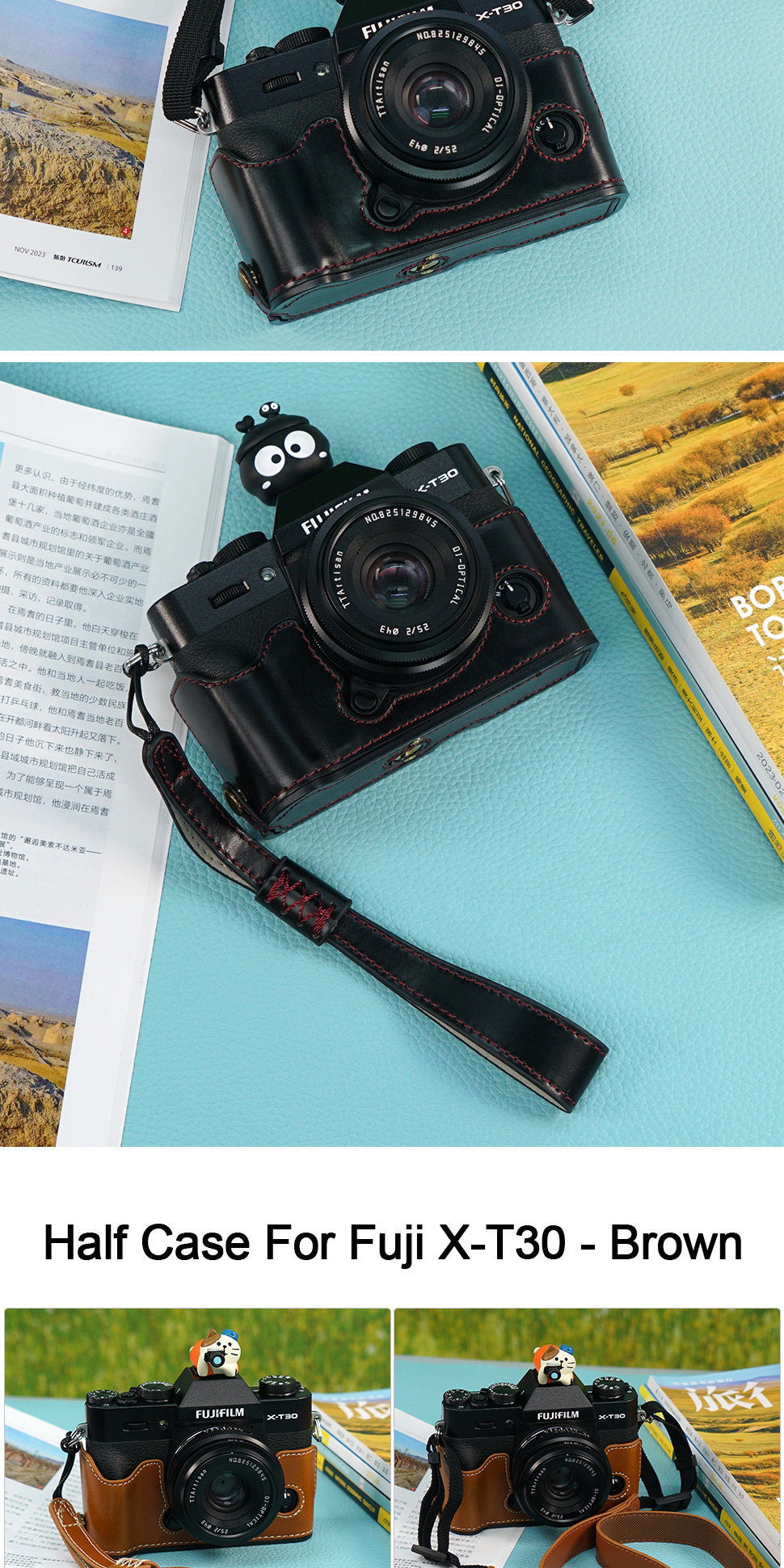 PU Leather Half Case Retro style for Fuji XT30 X-T30 Fujifilm XT10/XT20 XT50 X100V XT200 Camera ...