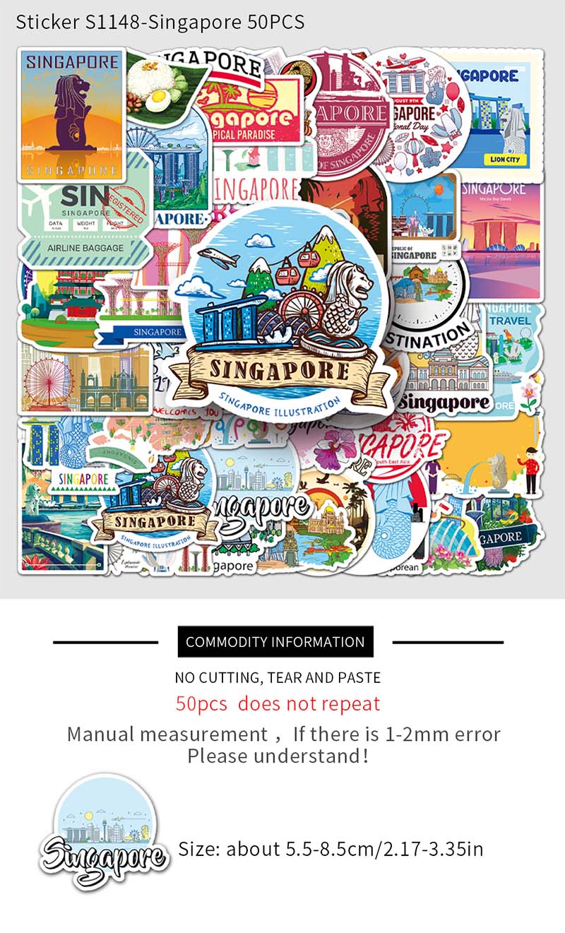 50pcs Singapore Stickers Merlion Park Universal Studios Graffiti ...