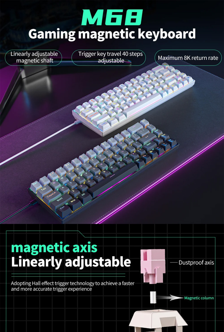 Zifriend M68 magnetic axis mechanical keyboard with 8K return rate, RGB ...