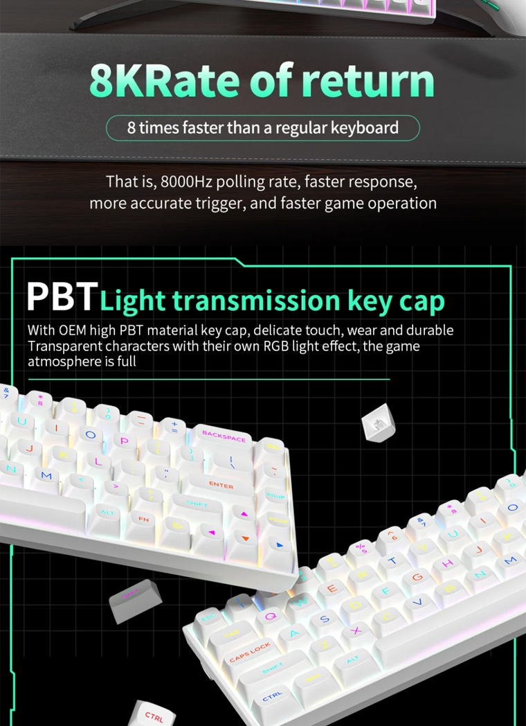 Zifriend M68 magnetic axis mechanical keyboard with 8K return rate, RGB ...