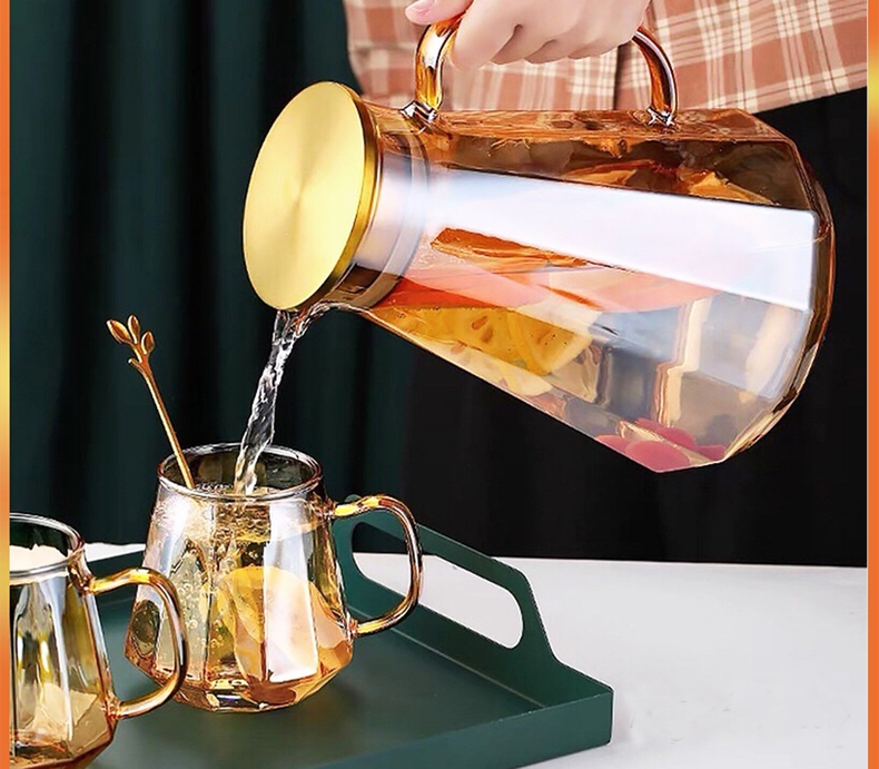 cawan dan jug 7 PCS glass tea pot water jar thickened jug teko lid Set ...