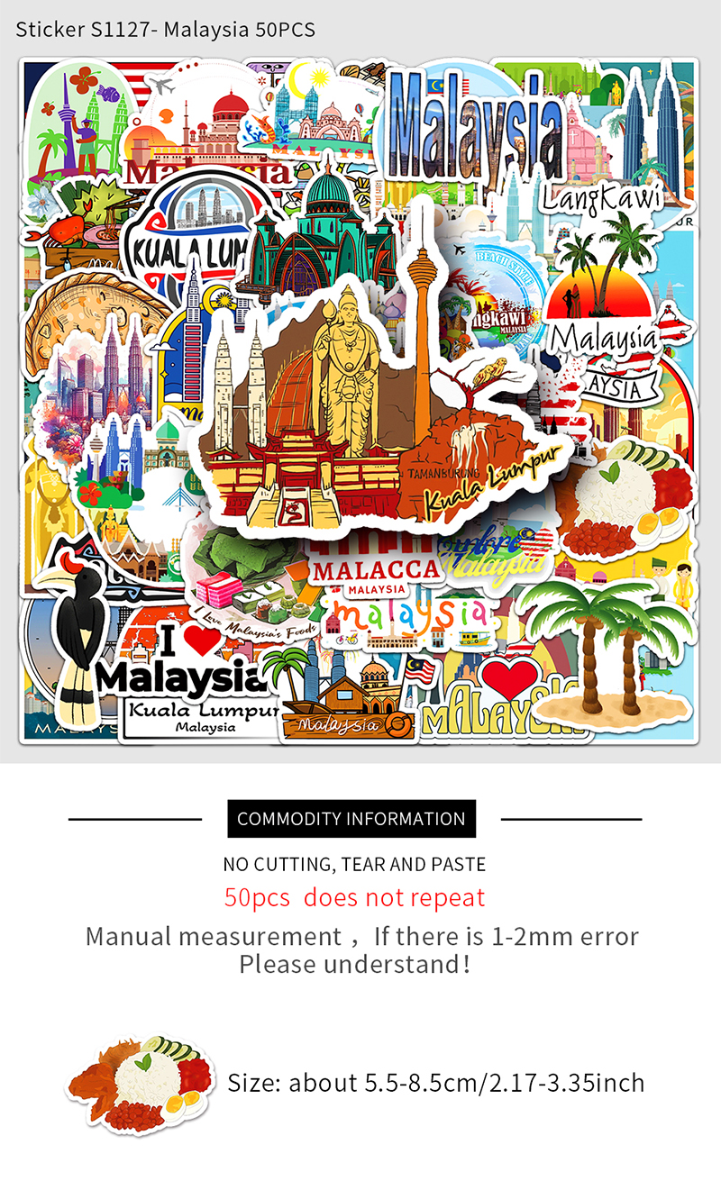 50pcs Malaysia Stickers Malacca Langkawi Kuala Lumpur Graffiti Decals ...