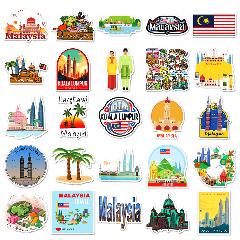 50pcs Malaysia Stickers Malacca Langkawi Kuala Lumpur Graffiti Decals ...