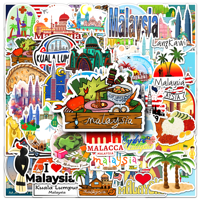 50pcs Malaysia Stickers Malacca Langkawi Kuala Lumpur Graffiti Decals ...