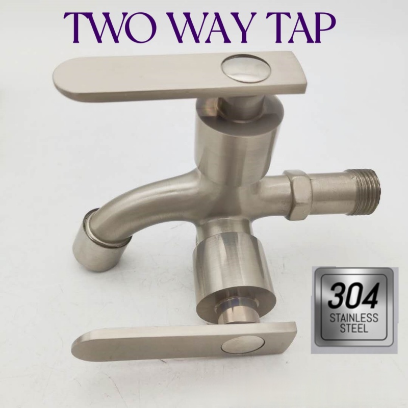 304 Stainless Steel Double Tap Multifunctional Stainless Steel Tap Two Way Tap Double outlet ...