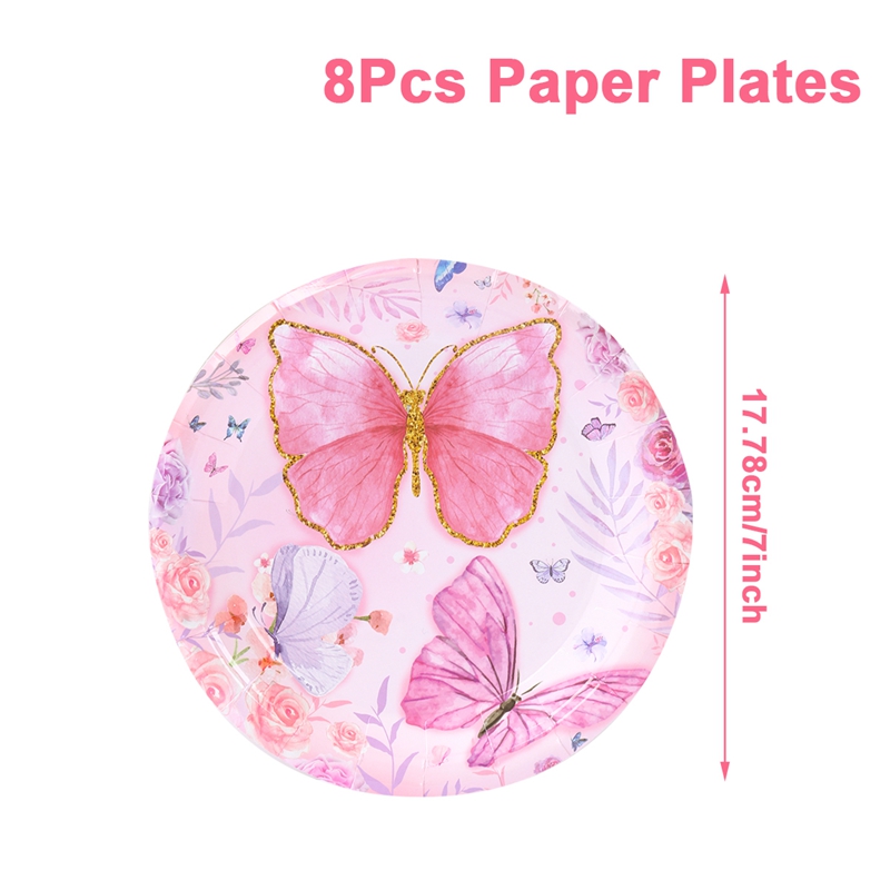 Butterfly Paper Plate Set Disposable Paper Cup Pink Butterfly Theme ...