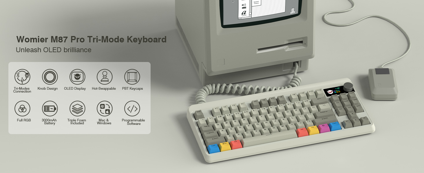WOMIER Mechanical Keyboard, M87 Pro 3 Mode RGB Backlit Hotswap Wireless ...