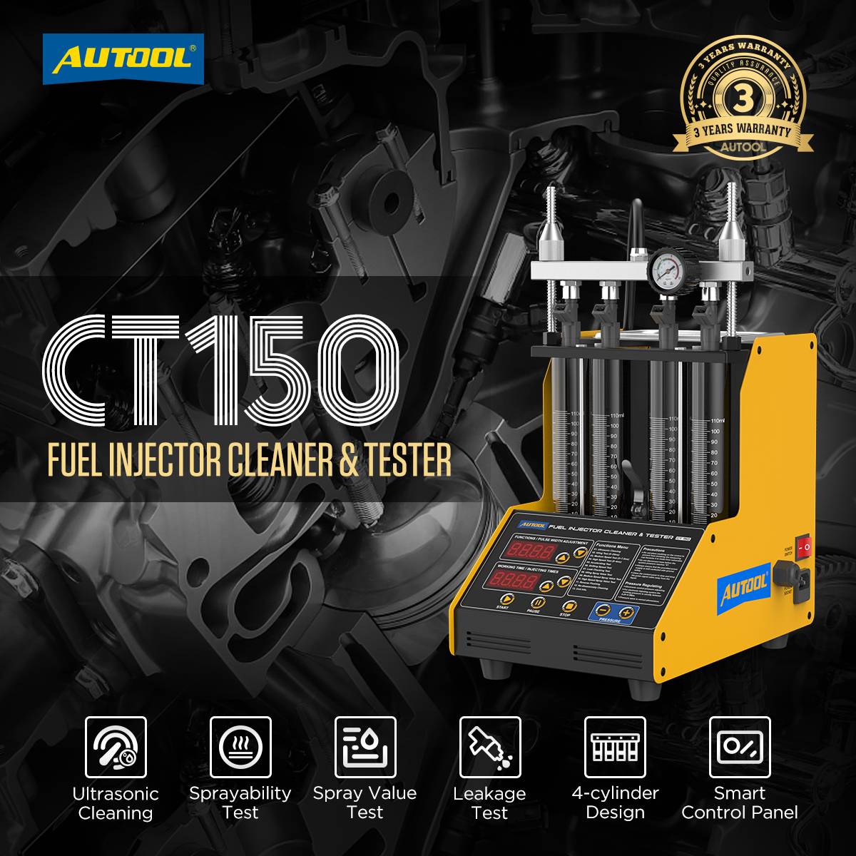 AUTOOL CT150 Ultrasonic Fuel Injector Cleaning Instrument, 4-cylinder ...